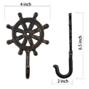 Coat Hook Hat Hook Vintage Wrought Iron Wall Mounted Screws Included Wall Hook (Ship Steering Wheel)