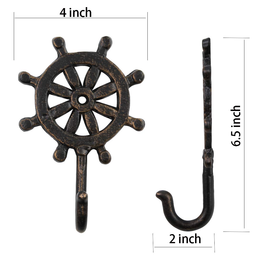 Coat Hook Hat Hook Vintage Wrought Iron Wall Mounted Screws Included Wall Hook (Ship Steering Wheel)