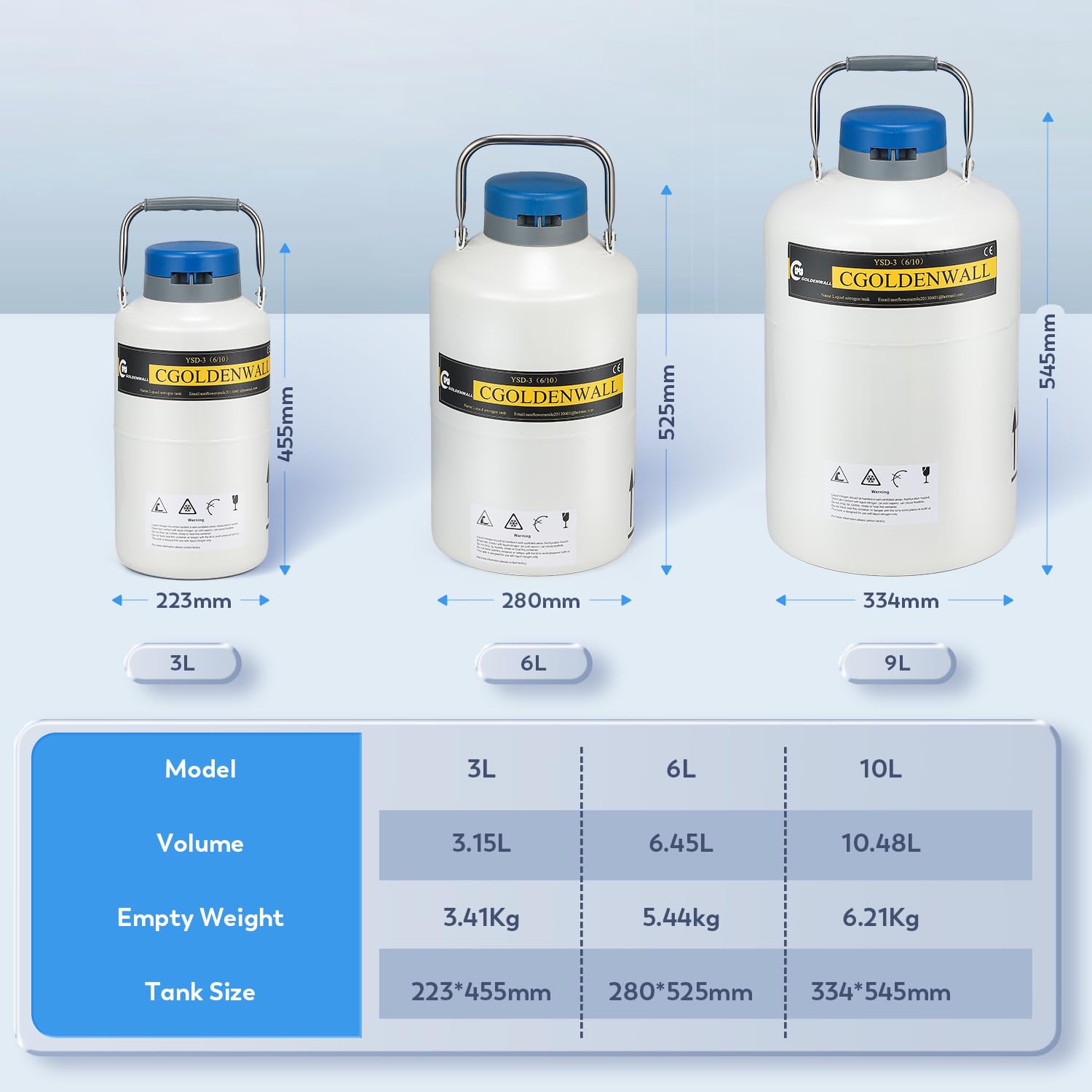 CGOLDENWALL 3L Liquid Nitrogen Container Cryogenic Container LN2 Tank Aluminum Alloy Dewar Liquid Nitrogen Dewar with 6 Canisters and Carry Bag (3L)