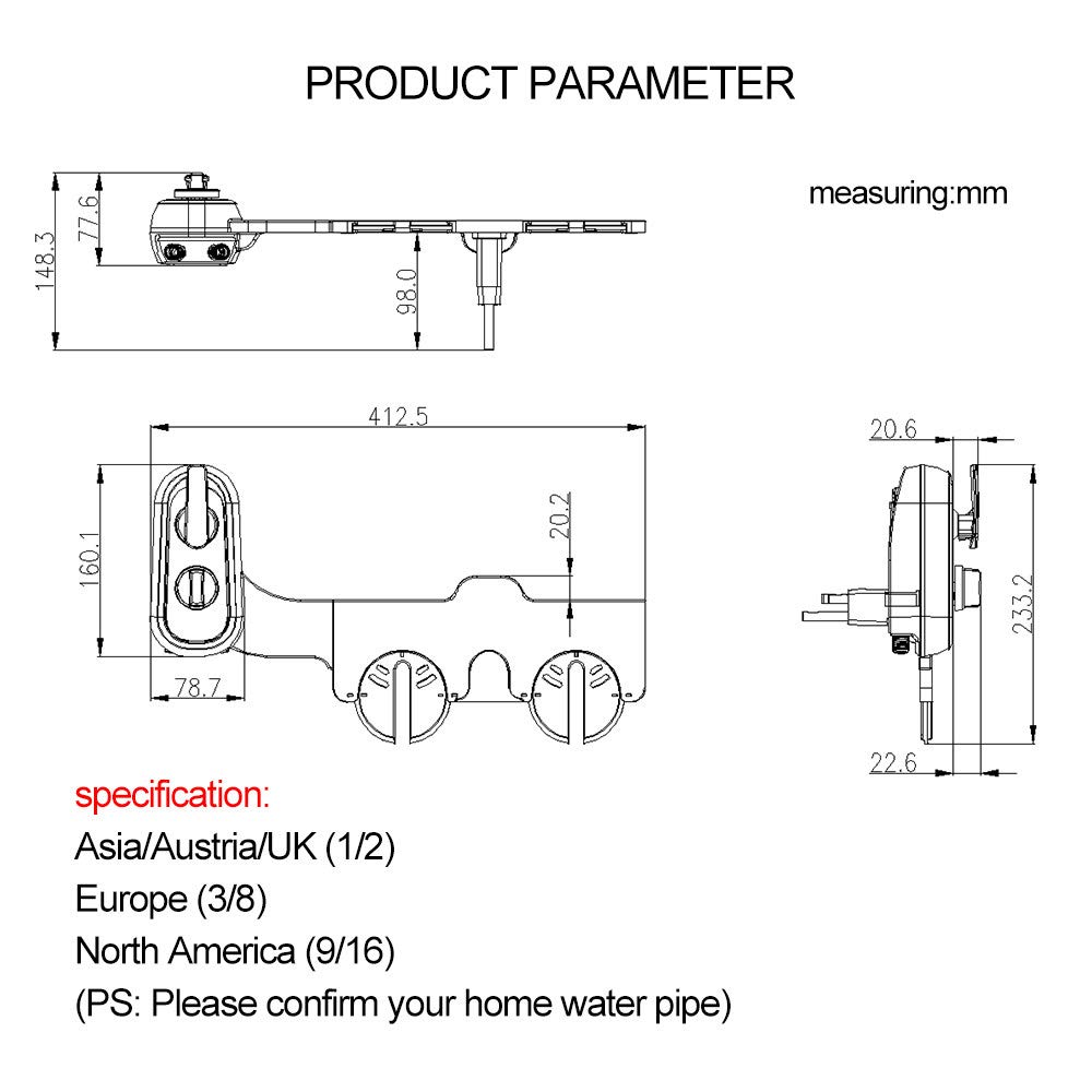 Bluting Bidet Attachment for Toilet,Left Handed Dual Nozzle Cold and Hot Water Spray,Non-Electric Mechanica Toilet Bidet,Water Pressure Control,ABS,for Pregnant/Elderly/Overweight,White-3/8