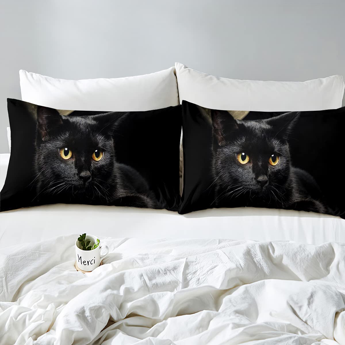 Erosebridal Cat Bedding for Girls Boys Cute Black Cat Pattern Bedspread 3 Piece Black Animal Print Decorative Duvet Cover Set Full Size Farmhouse Cats Decor Comforter Cover 2 Pillowcases