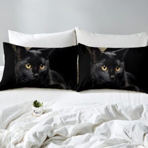 Erosebridal Cat Bedding for Girls Boys Cute Black Cat Pattern Bedspread 3 Piece Black Animal Print Decorative Duvet Cover Set Queen Size Farmhouse Cats Decor Comforter Cover 2 Pillowcases