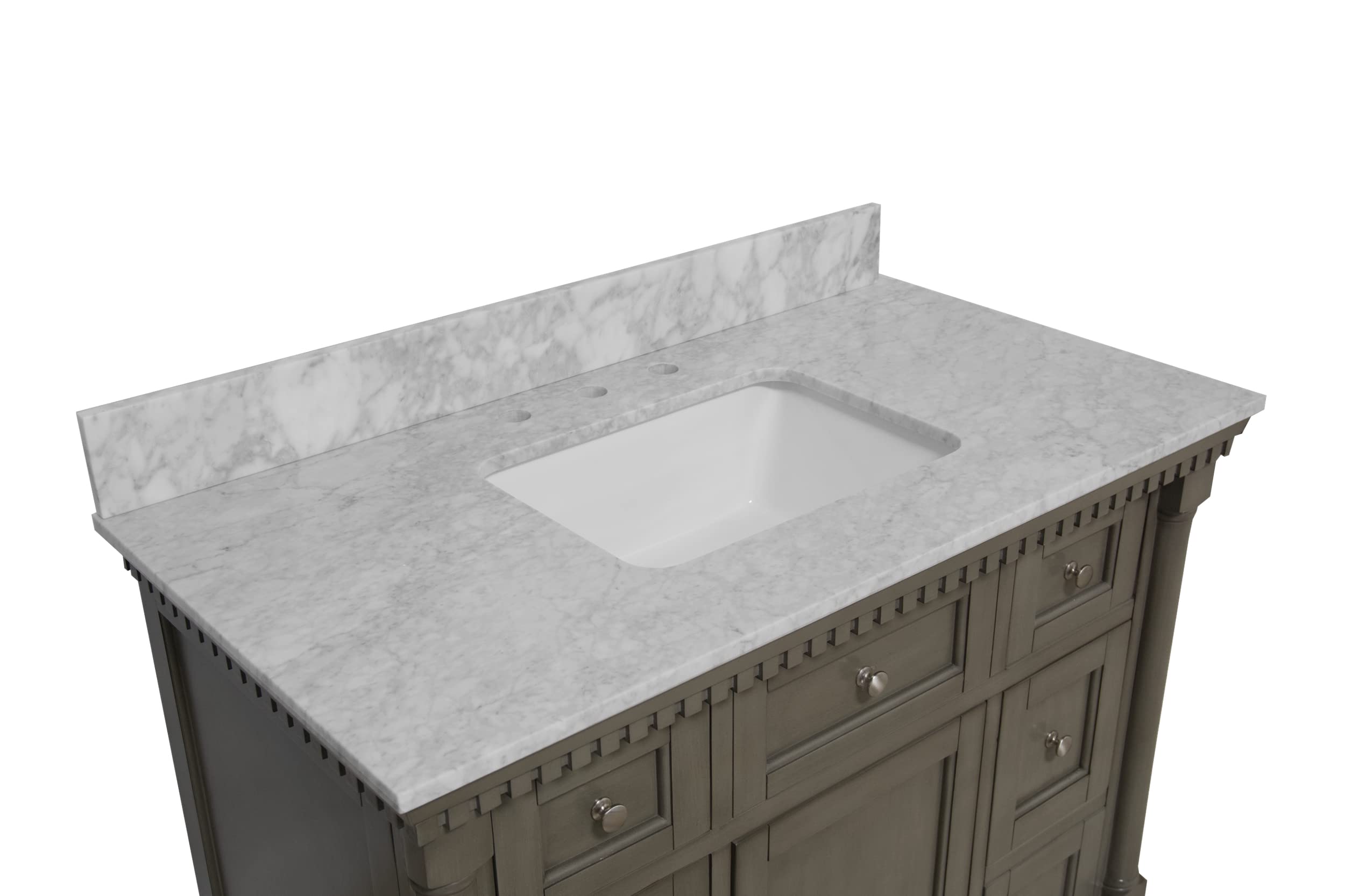 Sydney 42-inch Bathroom Vanity (Carrara/Weathered Gray): Includes Weathered Gray Cabinet with Authentic Italian Carrara Marble Countertop and White Ceramic Sink