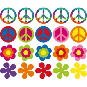 gejoy 20 pieces 60's party cutout 60's groovy party cut-outs decoration retro flower cutouts peace sign cutouts with glue point dots for 60 s theme party decorations, 7.9 x 7.9 inch