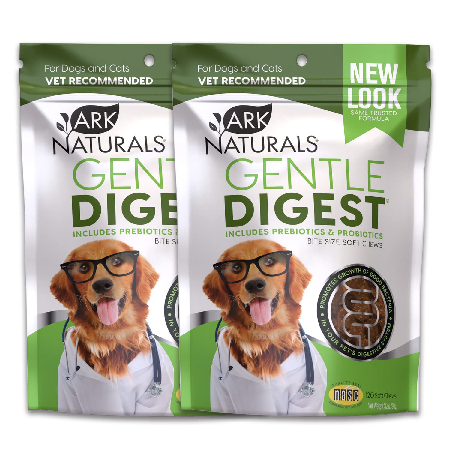 ARK NATURALS Gentle Digest Soft Chews, Vet Recommended Dog and Cat Prebiotics and Probiotics, Digestive and Immune System Support, 2 Pack