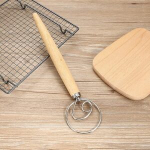 AGRUS Danish Dough Whisk - Bread Making Tools - Danish Dough Hook - Bread Dough Mixer Hand - Bread Dough Whisk for Pastry - Large Stainless Steel Swedish Whisk with Wooden Handle