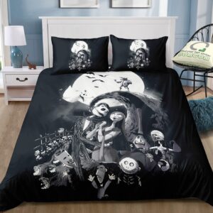 Felu Bedding Duvet Cover Set of Kids, The Nightmare Before Christmas Pattern Comforter Cover Set with 1 Duvet Cover and 2 Pillowcases (Queen Size)