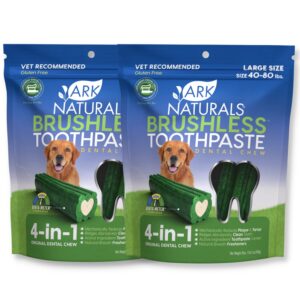 ark naturals brushless toothpaste, dog dental chews for large breeds, freshens breath, unique texture helps reduce plaque & tartar, 18oz, 2 pack