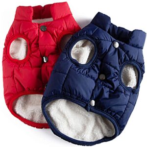 2 pieces pet dog jacket 2 layers fleece lined dog jacket warm soft windproof small dog coat for winter cold weather (navy, red, small)