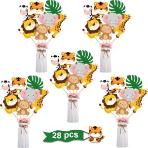 blulu jungle animal party decorations - centerpiece sticks animals cutouts for baby shower or birthday party - table toppers, 28 pieces