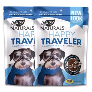 ark naturals happy traveler calming chews bundle pack, ease anxious and nervous behavior in dogs and cats, vet recommended, 2 pack