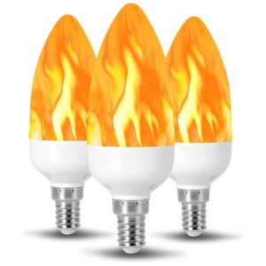 flame effect chandelier led fire candle light bulb flaming flicker e12 candelabra base shape novelty lighting b11 replacement bulbs 12mm diameter fitting, 110mm / 4.25" total length 120v - 3 pack