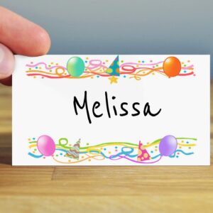 Stonehouse Collection Birthday Party Place Cards - 25 Happy Birthday Guest Seating Name Cards - Party Table Tents - Name Cards (Balloons & Confetti)