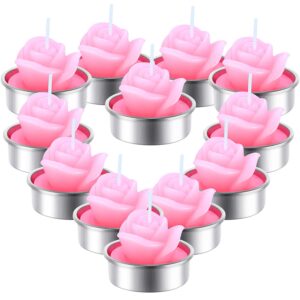 tecunite 12 pieces valentine's day rose tealight candles handmade delicate rose flower candles for valentine spa party wedding gift home decor(pink)