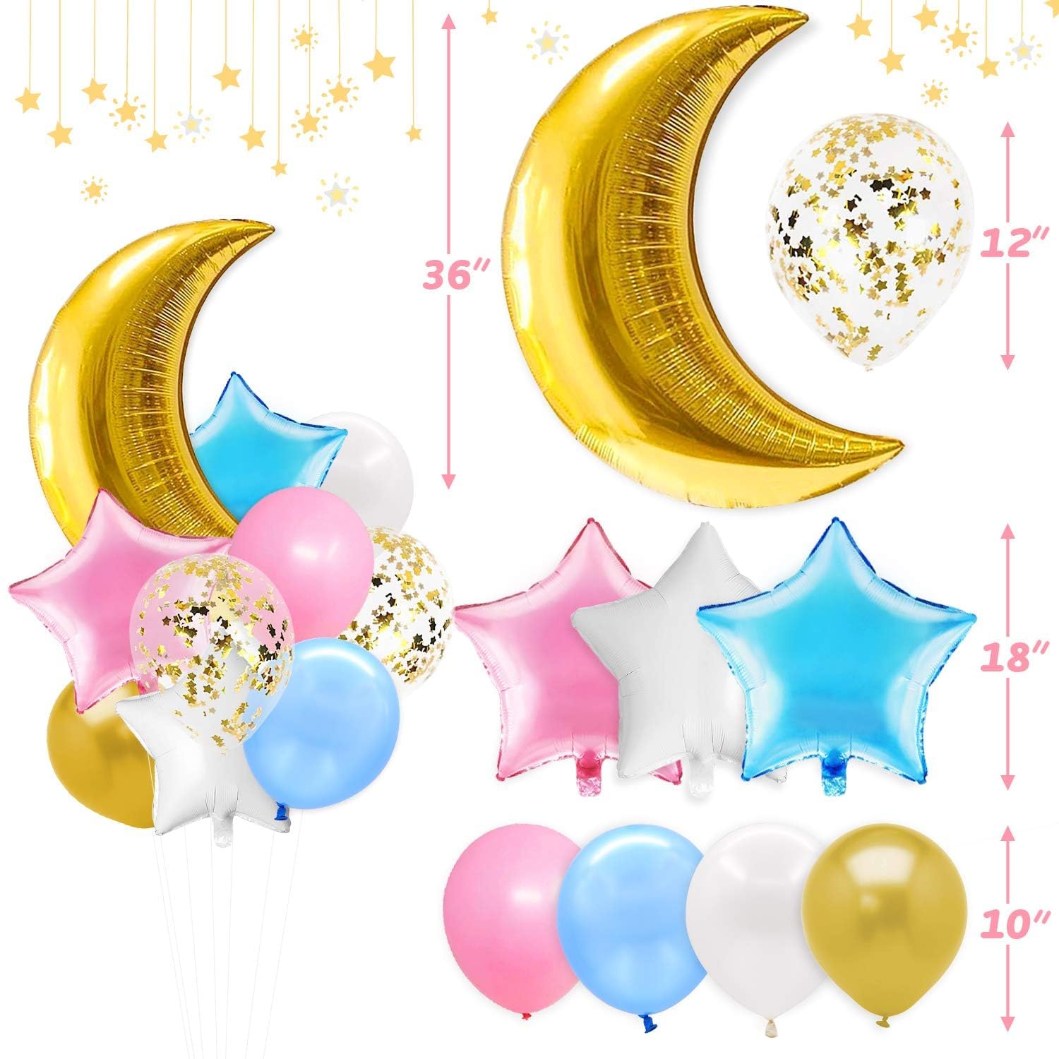 Twinkle Twinkle Little Star Party Decor Gender Reveal Birthday Party Decorations Pinkk Blue Gold Star Banner Cake Topper Balloons Moon and Star Boy or Girl He or She Baby Shower Supplies