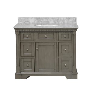 Sydney 42-inch Bathroom Vanity (Carrara/Weathered Gray): Includes Weathered Gray Cabinet with Authentic Italian Carrara Marble Countertop and White Ceramic Sink