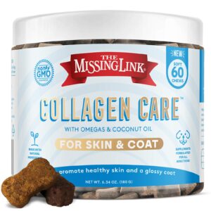 the missing link collagen care skin & coat soft chews 60ct - daily hair growth, healthy skin & strong nails support for dogs