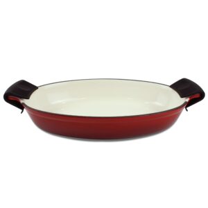 1.58 Qt Enameled Cast Iron Oval Roaster, Casserole Dish, Lasagna Pan, Deep Roasting Pan, for Cooking and Baking - Small 13.4" x 8.46" - Red