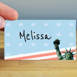 Stonehouse Collection Table Tent Place Cards - 25 Patriotic Theme Guest Seating Name Cards - American Flag Table Tents - Wedding Seating, Party Name Cards