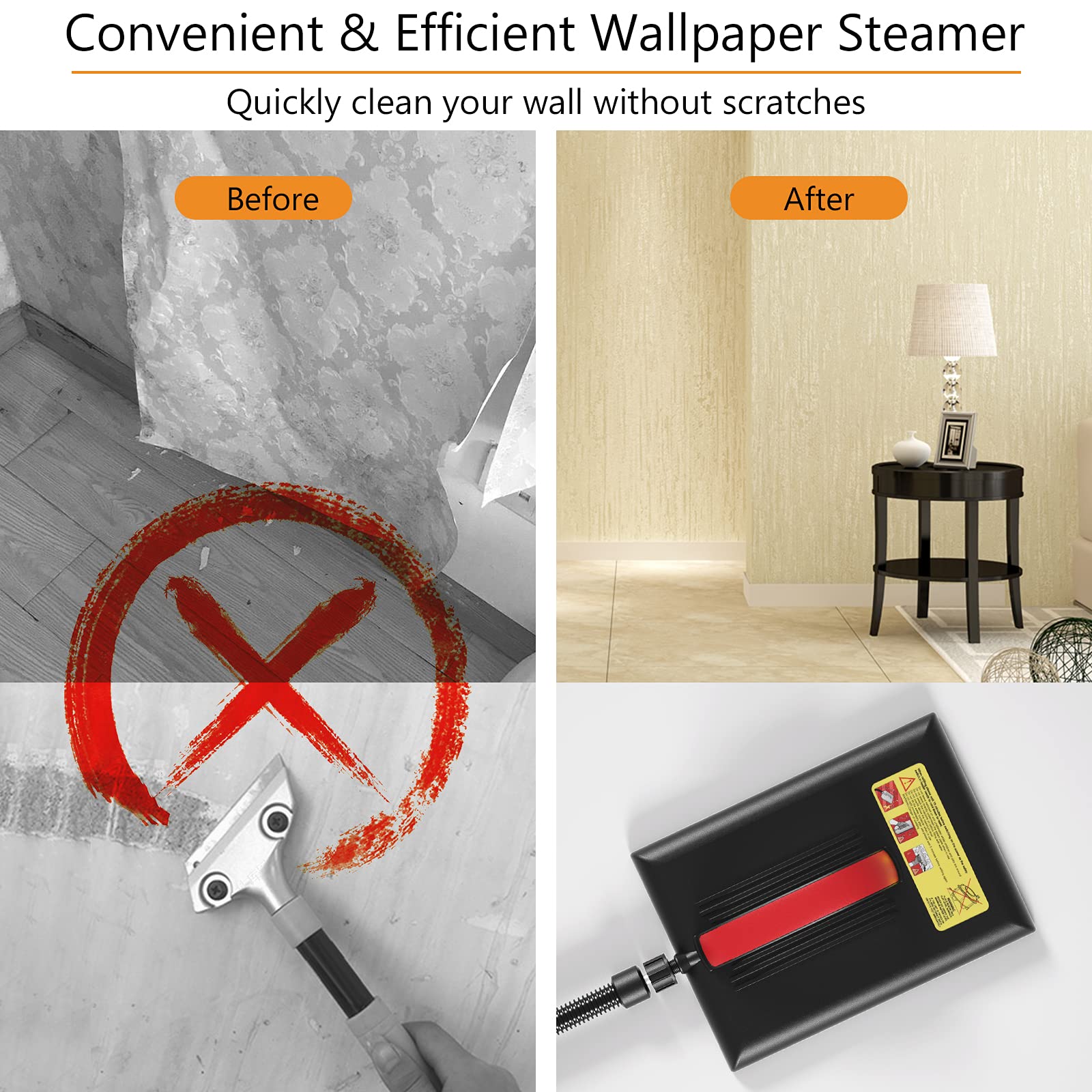 Goplus Wallpaper Steamer Chemical-Free Cleaner for Wallpaper Removal w/ 10FT Hose & Large Steam Plate