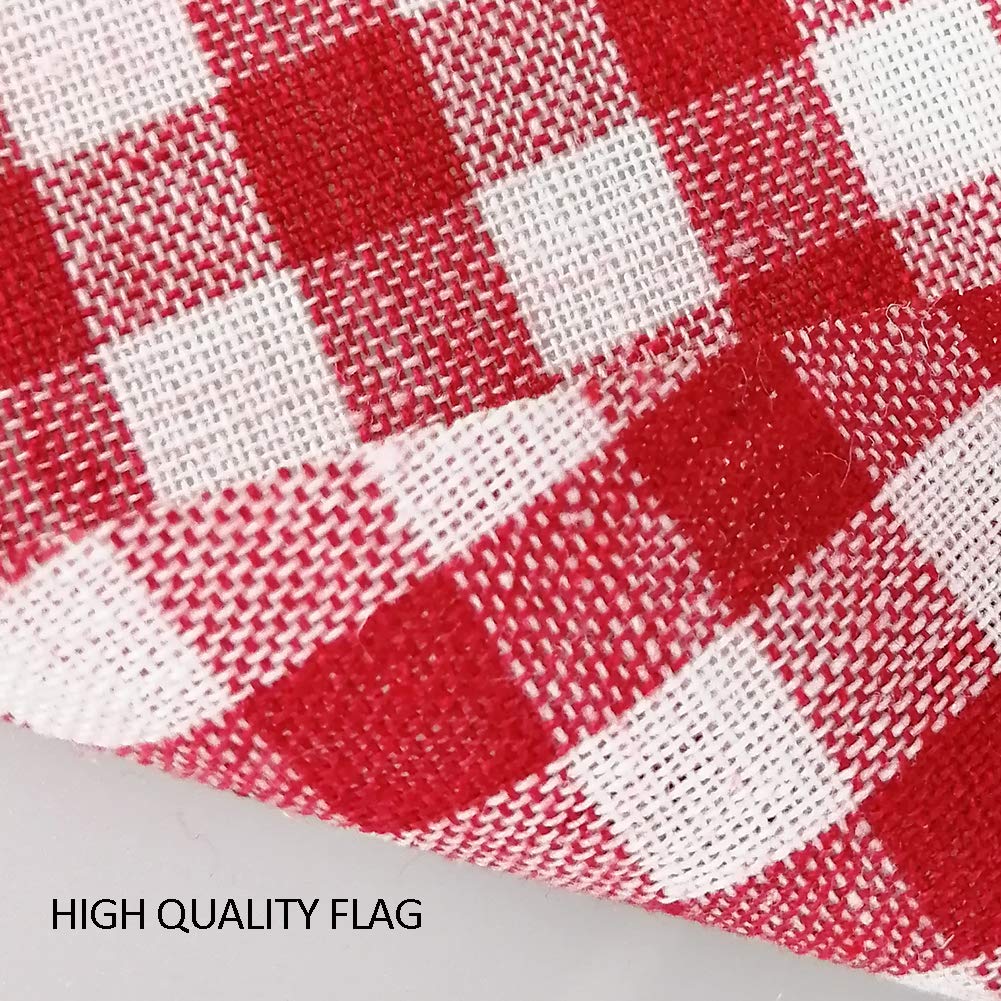 Red and White Checkered Gingham Pennant Banner with Hanging Paper Fans Set for Picnic BBQ Birthday Wedding Party Decoration