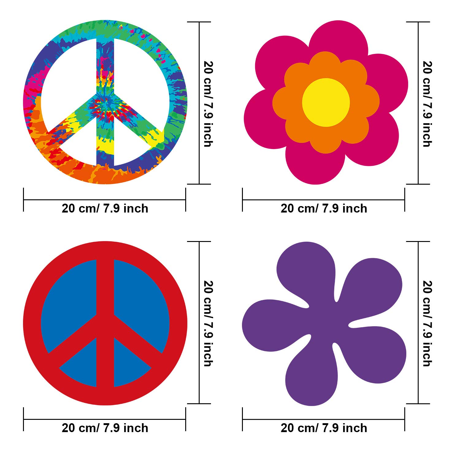 Gejoy 20 Pieces 60's Party Cutout 60's Groovy Party Cut-Outs Decoration Retro Flower Cutouts Peace Sign Cutouts with Glue Point Dots for 60 s Theme Party Decorations, 7.9 x 7.9 Inch