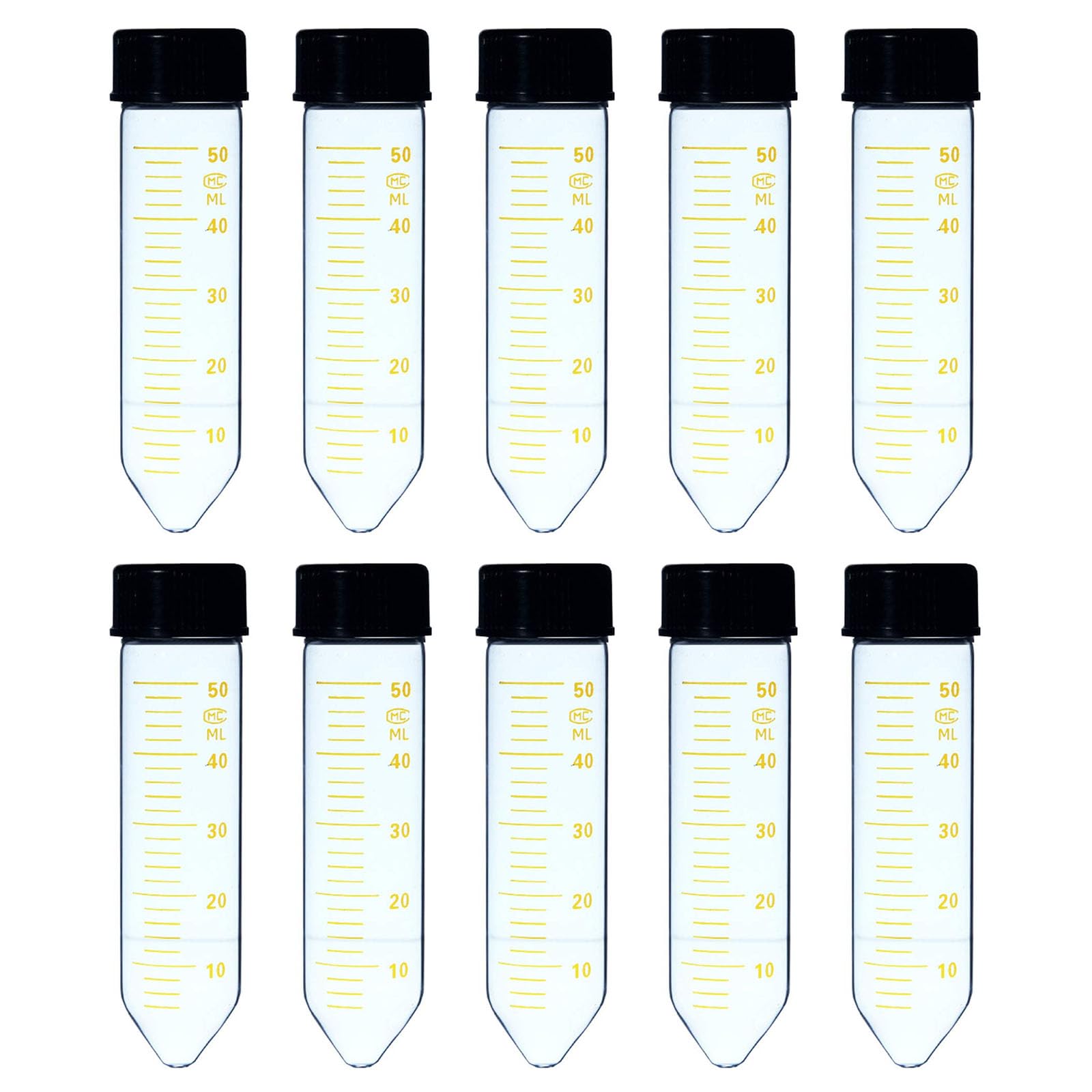 Centrifuge Tube, 50ml Borosilicate Glass Material, Conical Bottom, Centrifuge Vials with Printed Graduation and Black Screw Cap, No-Leak, Non-Sterile (50ml, Pack of 10)