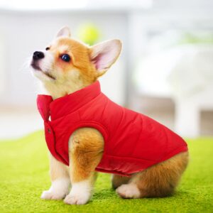 2 Pieces Pet Dog Jacket 2 Layers Fleece Lined Dog Jacket Warm Soft Windproof Small Dog Coat for Winter Cold Weather (Navy, Red, Small)