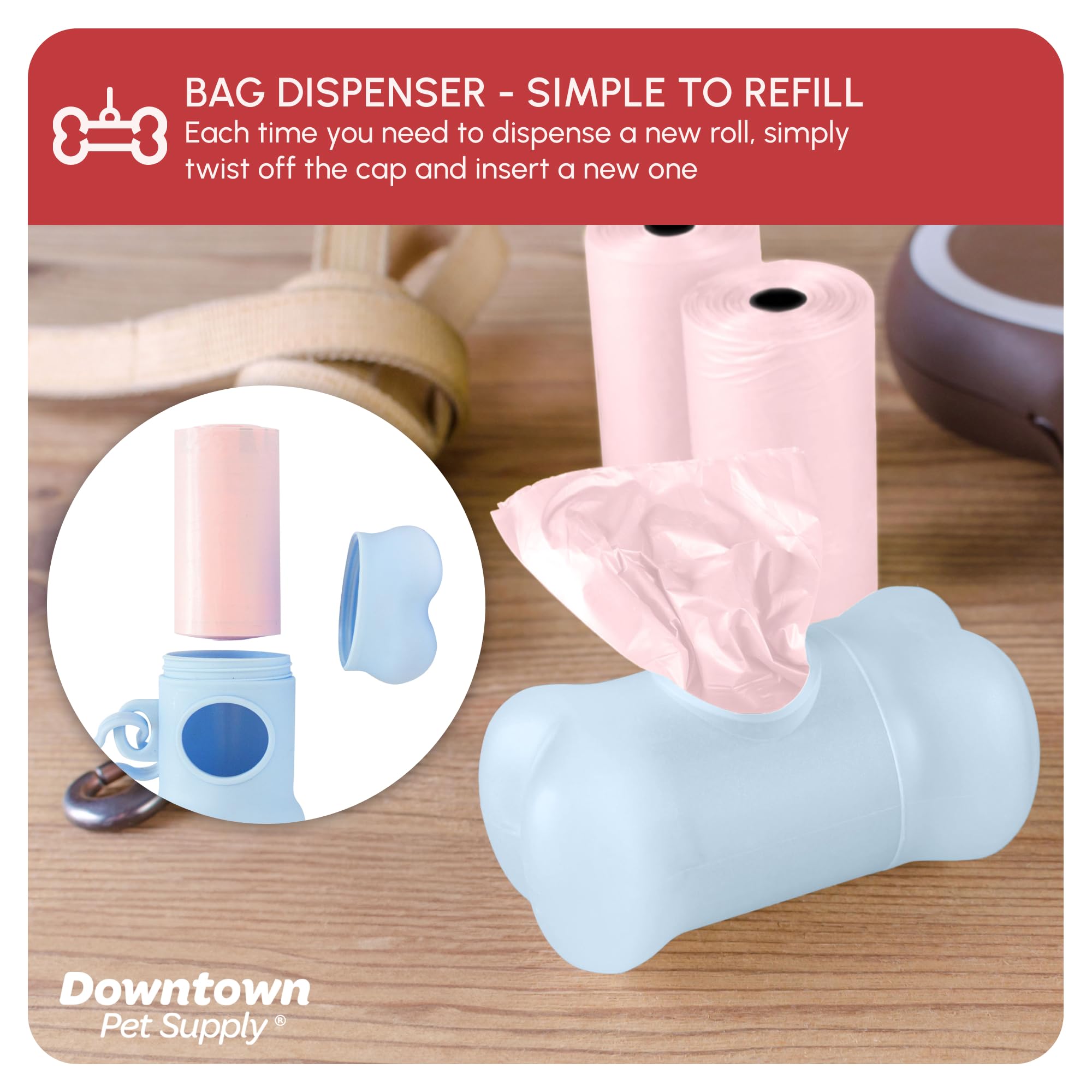 Downtown Pet Supply Scented Poop Bags for Dogs with Dispenser, 500 Count - Leak-Proof Dog Waste Bags and Bone-Shaped Dog Poop Bags Holder for Leash - Lavender Scented, 12.5" x 8.5"