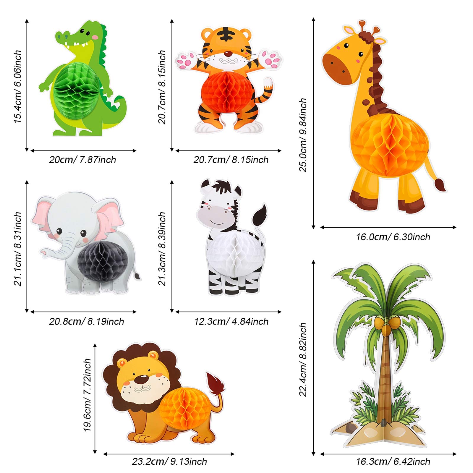 Blulu 27 Pieces Jungle Animals Cutouts Jungle Themed Party Decorations 3D Jungle Animals Cardboard Paper Cutouts for Classroom Bulletin Board Animals Theme Party Birthday Party Baby Shower