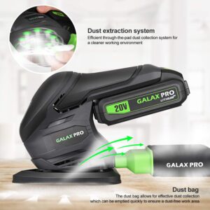 GALAX PRO Cordless Detail Sander 20V, 20Pcs Sandpapers,12000 RPM Sanders with Dust Collection System for Tight Spaces Sanding in Home Decoration, Battery and Charger Included