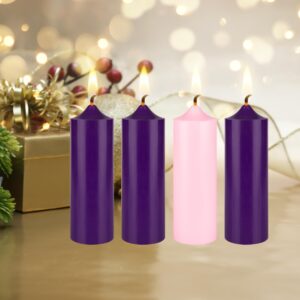 Mega Candles 4 pcs Unscented Christmas Advent Candles Set, Hand Poured Premium Wax Bell Top Round Pillar Candle 2 Inch x 6 Inch, Holidays, Celebrations, Devotional, Church, Wreath, Party, Gifts