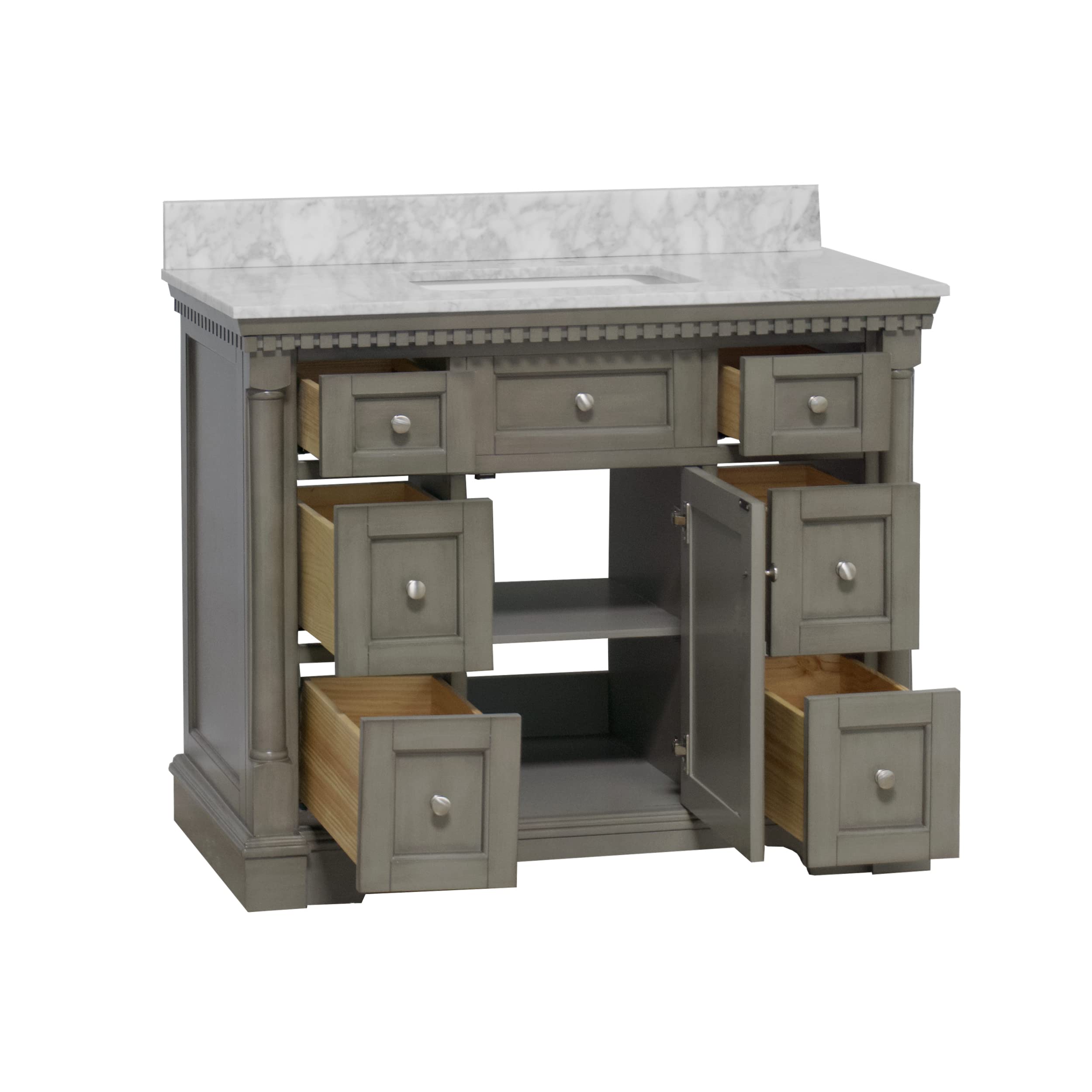 Sydney 42-inch Bathroom Vanity (Carrara/Weathered Gray): Includes Weathered Gray Cabinet with Authentic Italian Carrara Marble Countertop and White Ceramic Sink