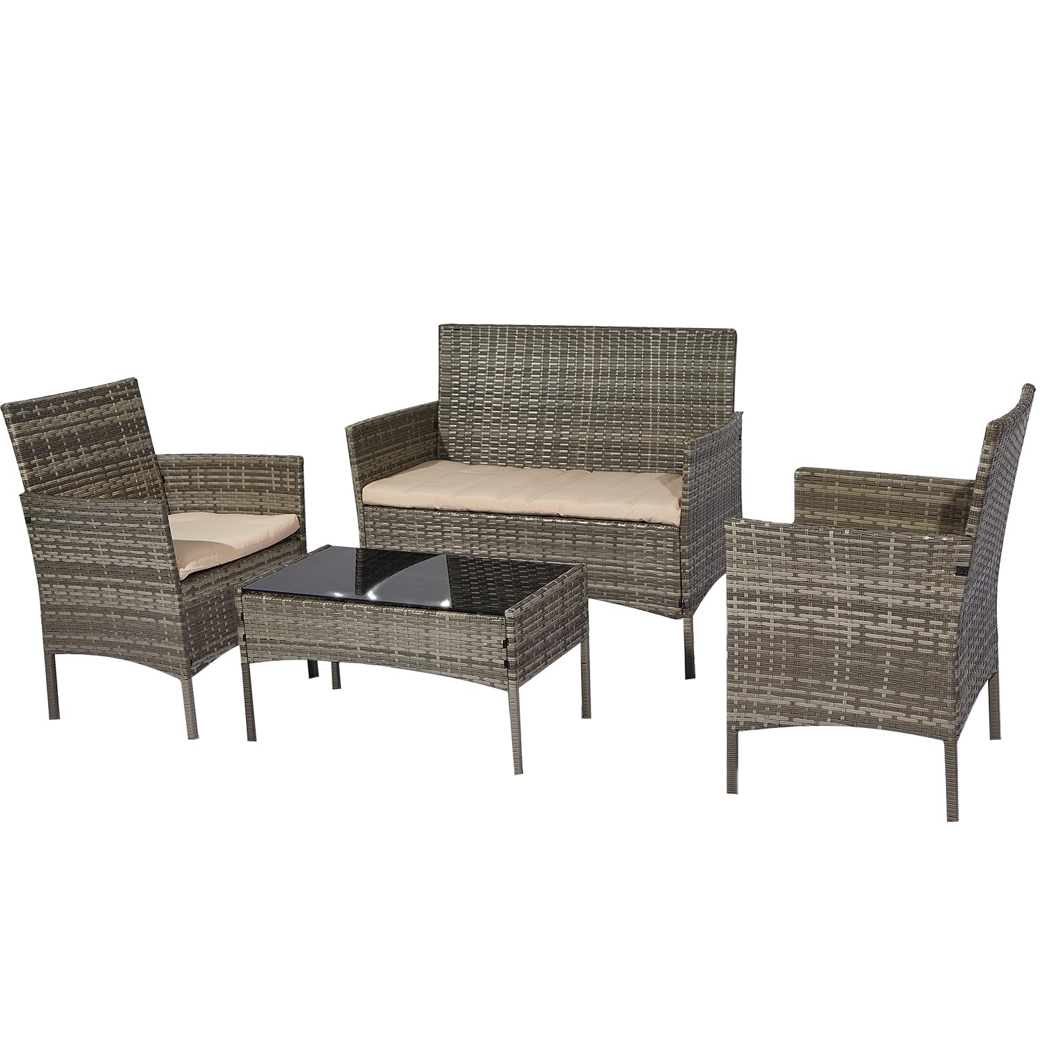 ECOLINEAR 4 Pieces Patio Furniture Set, Outdoor Conversation Sets, Wicker Rattan Chairs for Garden Backyard Balcony Porch Poolside, Patio Bistro Set with Glass Table and Soft Cushions (Brown)