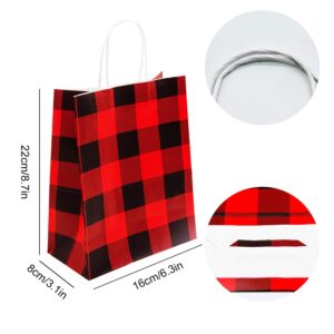 Iceyyyy 15Pieces Red and Black Buffalo Plaid Kraft Bags Paper Gift Bag with Handle for Valentine's Day, Mother's Day, Halloween, Thanksgiving, Christmas, Party, Wedding Gift