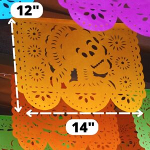 Papel Picado Banner Dia de Los Muertos, Day of The Dead Tissue Paper Garlands, Mexican Party Decorations 5 Pack|83feet|Large Fancy Cut Out Design