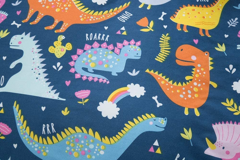 NATURETY Soft Bedding Fitted Sheet with Deep Pocket,Thicken Fabric Dino Printed Bed Sheets for Teens (Navy Blue(Dinosaur), Twin)