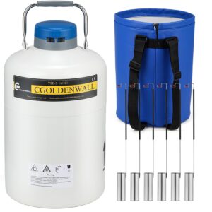 cgoldenwall 10l cryogenic container liquid nitrogen ln2 tank dewar liquid nitrogen dewar aluminum alloy with 6 canisters and carry bag (10l)