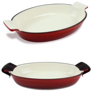 1.58 qt enameled cast iron oval roaster, casserole dish, lasagna pan, deep roasting pan, for cooking and baking - small 13.4" x 8.46" - red