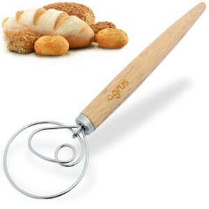 agrus danish dough whisk - bread making tools - danish dough hook - bread dough mixer hand - bread dough whisk for pastry - large stainless steel swedish whisk with wooden handle