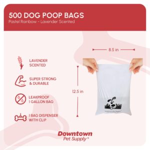 Downtown Pet Supply Scented Poop Bags for Dogs with Dispenser, 500 Count - Leak-Proof Dog Waste Bags and Bone-Shaped Dog Poop Bags Holder for Leash - Lavender Scented, 12.5" x 8.5"