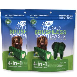 ark naturals brushless toothpaste – medium breeds, 18oz bag, 2-pack – dog dental chew with toothpaste center – freshen breath and reduce plaque & tartar with dental chews for dogs