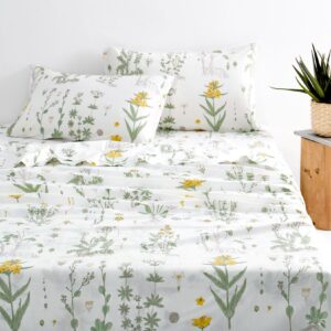 wake in cloud - floral bed sheets, 4-piece sheet set, cute botanical shabby chic coquette cottagecore flower, soft microfiber deep pocket bedding, yellow green, twin size