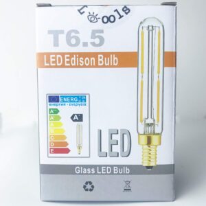 E17 T6.5 LED Tubular Filament Bulb,Dimmable 4W Led Tube Bulbs, 500lm, 2700K Warm White, 40 Watt Incandescent Bulb Equivalent, for Exit Sign Light, Refrigerator, Freezer, 6 Pack.