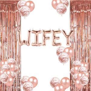 wifey balloons rose gold bachelorette party banner bride to be/we are engaged/will you marry me/bridal shower/just married/wife to be/wedding themed happy anniversary party supplies decorations