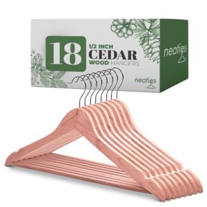 neaties premium red cedar hangers for closet 1/2" thick cedarwood hangers with bar - cedar pant bar cedar jacket hangers cedar suit hangers wooden hangers cedar coat hangers (18 pack)