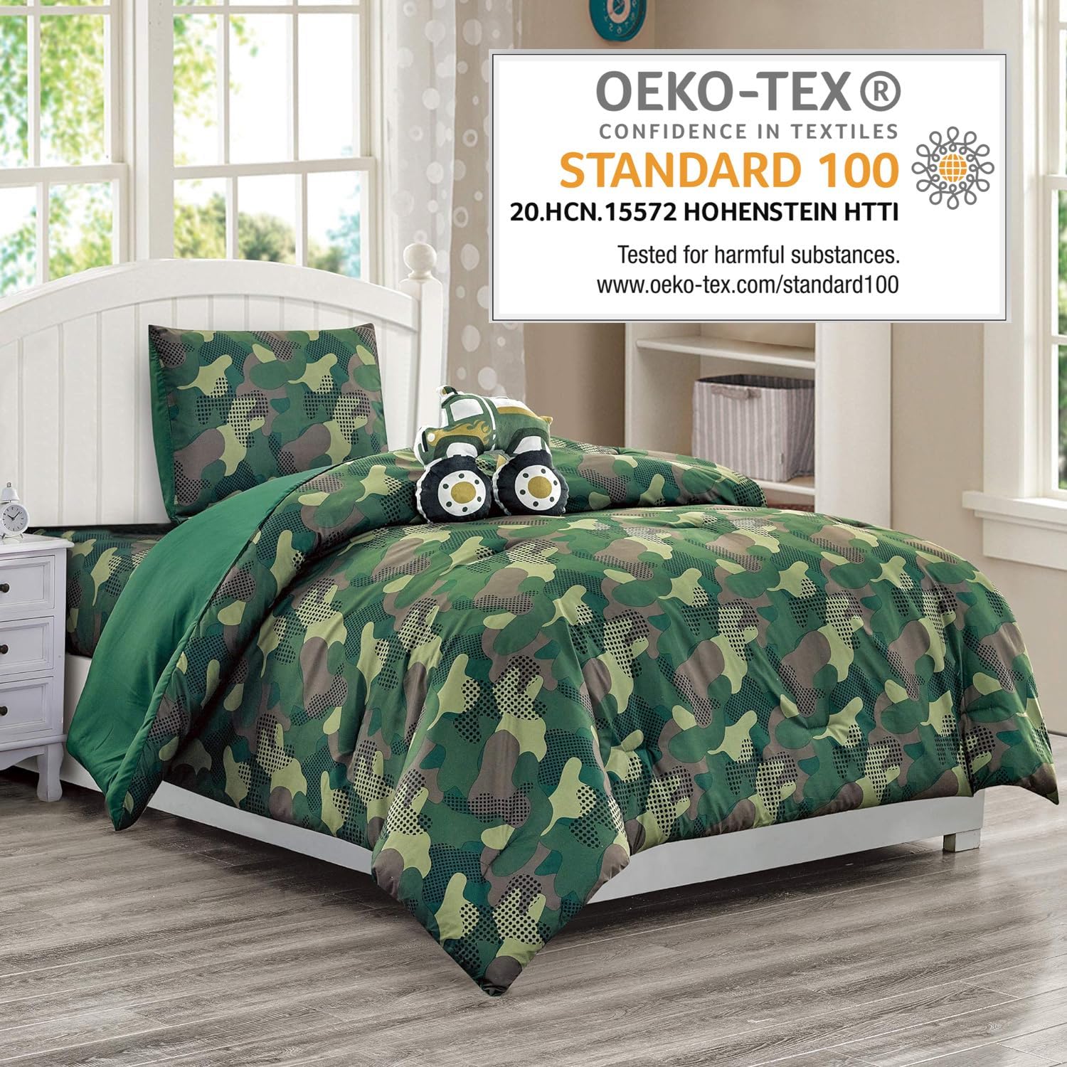 WPM Kids Collection Bedding 4 Piece Boys Army Green Twin Size Comforter Set with Sheet Pillow sham and Military Truck Toy Desert Camouflage Uniform Design (Camouflage Military, Twin Comforter)