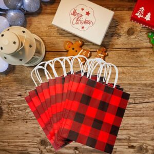 Iceyyyy 15Pieces Red and Black Buffalo Plaid Kraft Bags Paper Gift Bag with Handle for Valentine's Day, Mother's Day, Halloween, Thanksgiving, Christmas, Party, Wedding Gift