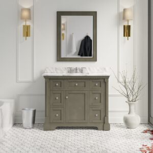 sydney 42-inch bathroom vanity (carrara/weathered gray): includes weathered gray cabinet with authentic italian carrara marble countertop and white ceramic sink