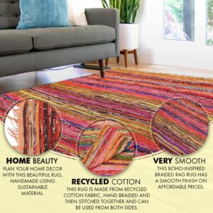 Eleet Eco Friendly 100% Recycled Cotton Chindi Rug - 3.5x6 Ft Hand Woven & Reversible for Living Room Kitchen Entry Runner (3.5x6 Feet, Orange Dyed Chindi Rug)